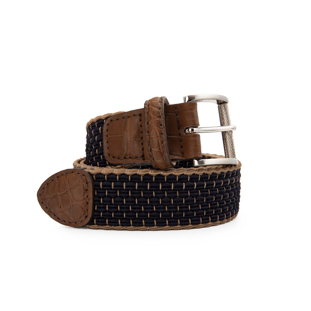 Dotted Braid Belt - Navy Alligator Trim | LEN Lifestyle